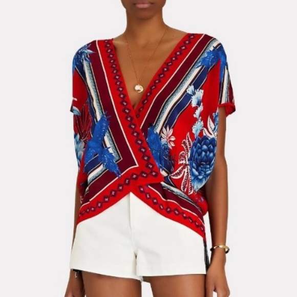 FARM Rio | Tops | Farm Rio Macaw Scarf Blouse Size Medium Red Blue ...